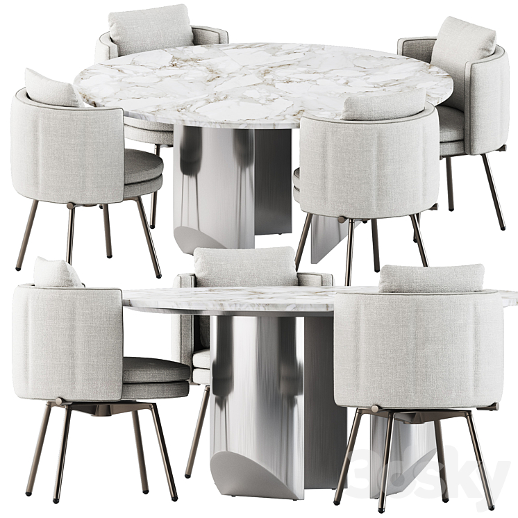 Torii chairs and Wedge dining table by Minotti - Table + Chair - 3D model