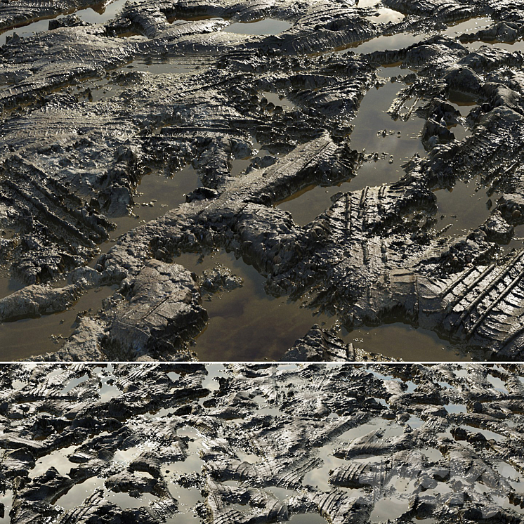 Wet Mud Material with Puddles 06 - Miscellaneous - 3D model