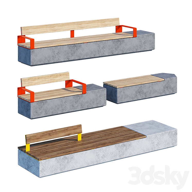 Log benches - Urban environment - 3D model