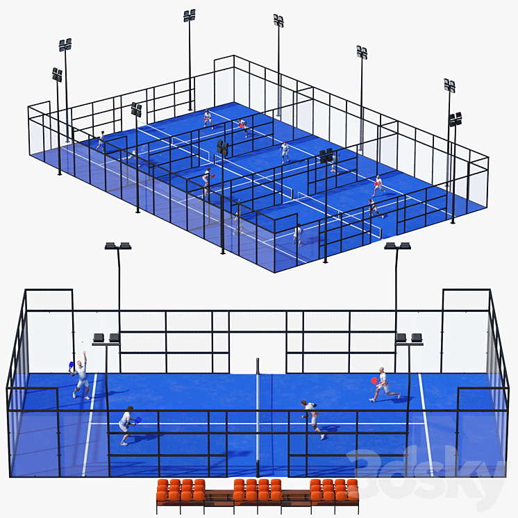 Padel tennis with players - Sports - 3D model