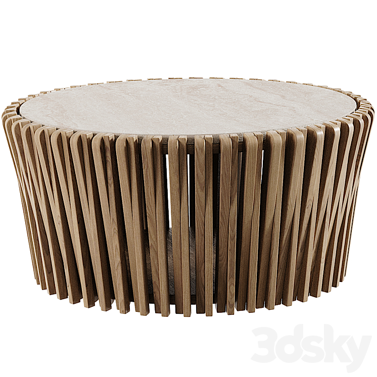 Bryan Oak Wood & Marble Top Coffee Table - Table - 3D model