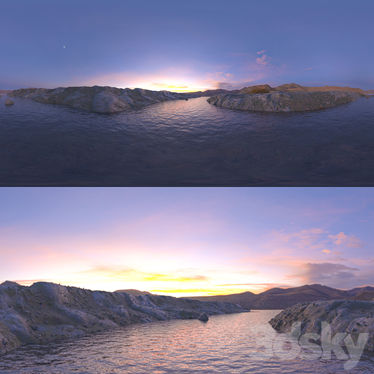 Golden Dawn Over Rocky Bay - HDRI - 3D model