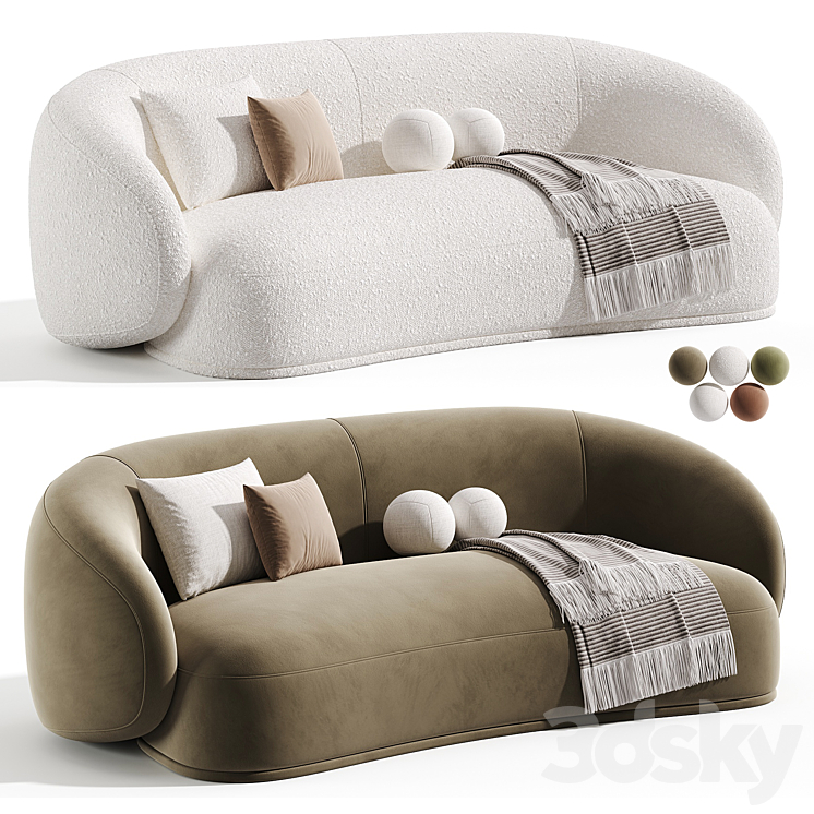 Kendall Cream Velvet Sofa - Sofa - 3D model