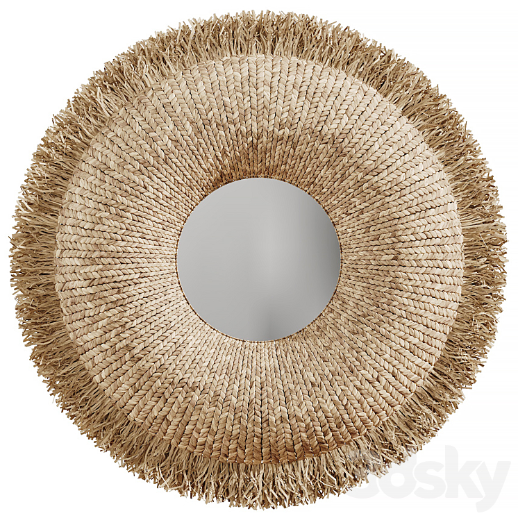 Woven Raffia Mirror Casey Mirror Round Natural Raffia - Mirror - 3D model