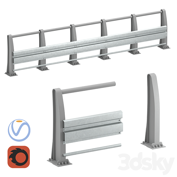 Road metal fence construction kit 01 - Fence - 3D model