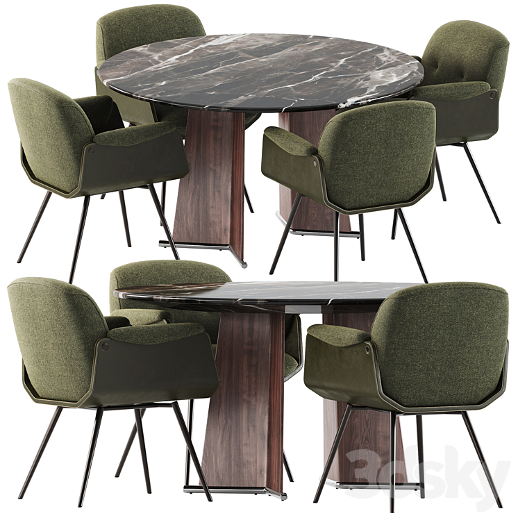 Laurel Dining chairs and Libra table by Minotti - Table + Chair - 3D model