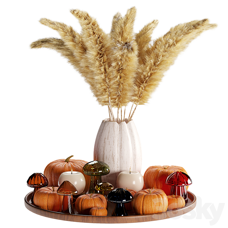 Autumn decor with pumpkins - Decorative set - 3D model
