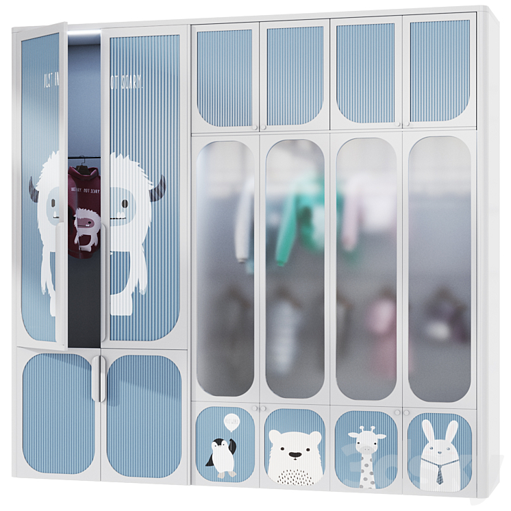 Kids Wardrobe with Cartoon Design 001 - Wardrobe - 3D model