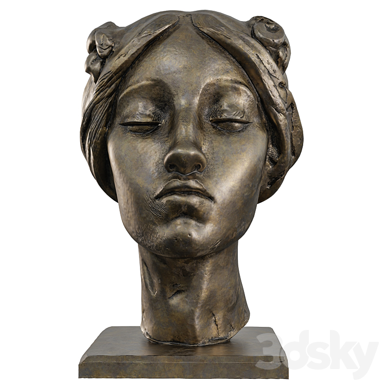 Antique Woman Head Statue | Serene Bronze Bust - Sculpture - 3D model