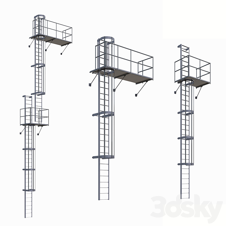 Fire Escape Metal Ladder with Safety Cage and Platform - Facade element ...