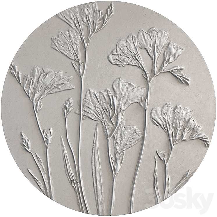 Round botanical bas-relief plaster wall decorative panel flowers plant ...