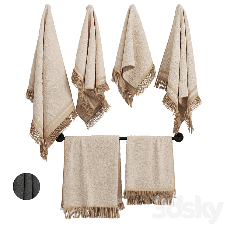 Towels set/ Set of towels with fringe - Bathroom accessories - 3D model