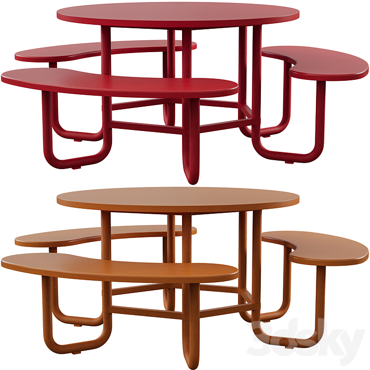 Octo Circle Table - Table + Chair - 3D model
