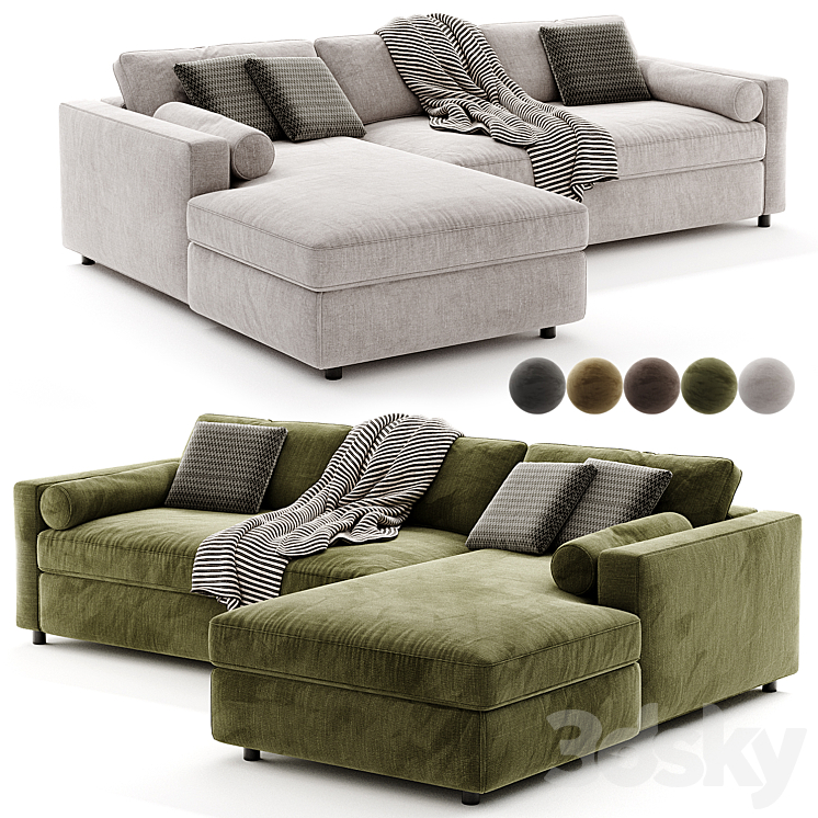 Aris Deep 2-Piece Bench Sectional Sofa with Chaise Lounge - Sofa - 3D model