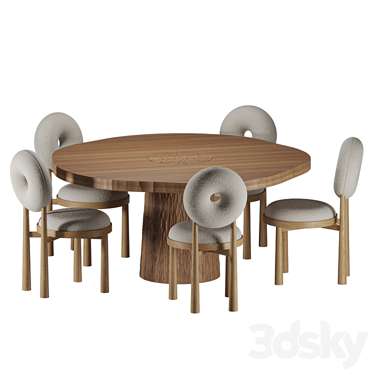 Baba chair and Tiga Round dining table - Table + Chair - 3D model