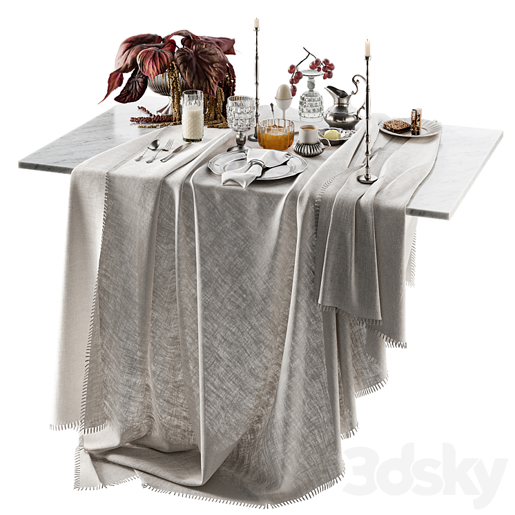 Table setting with vintage tableware - Tableware - 3D model
