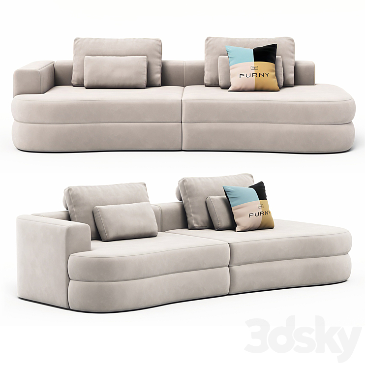 OM The Furny Barcelona Sofa Bed with 1 and 2 Armrests - Sofa - 3D model