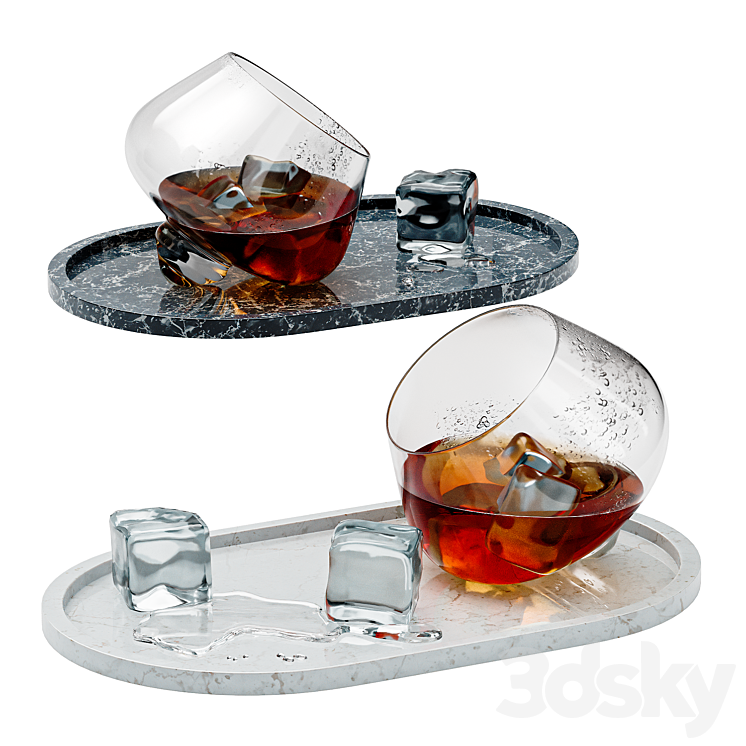 Cognac glasses with melted ice - Food and drinks - 3D model