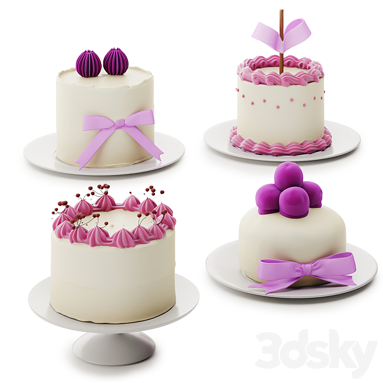 Birthday cake set - Food and drinks - 3D model