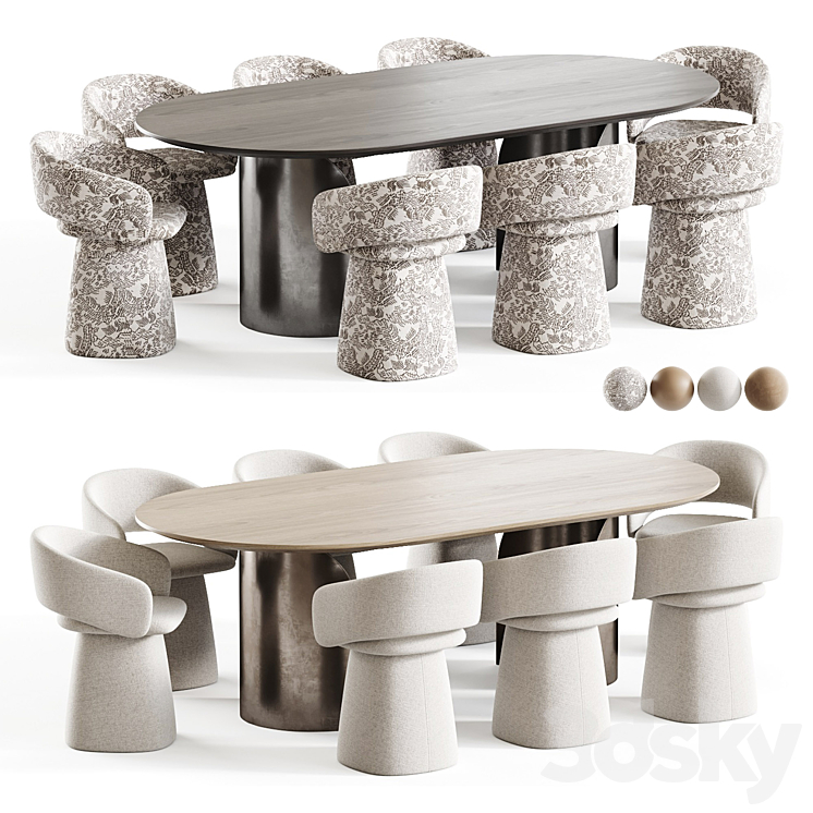 Bel TF chair and Vida Table Dining set - Table + Chair - 3D model