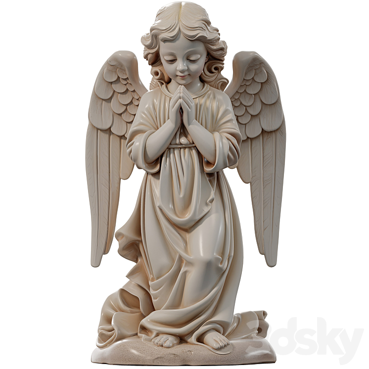 Praying Angel Girl Sculpture Standing Devotion Pose - Sculpture - 3D model