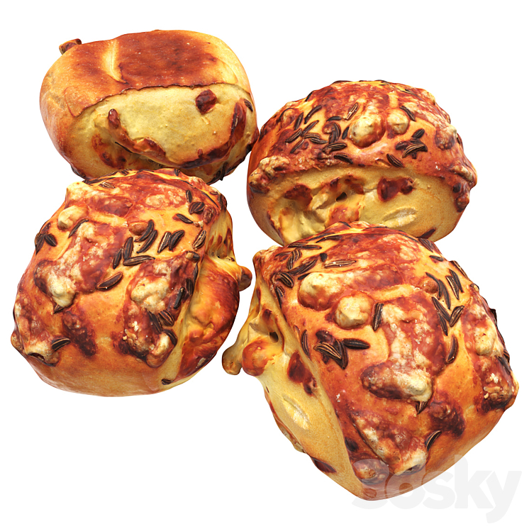 Mini-bun with cheese and cumin seeds - Food and drinks - 3D model