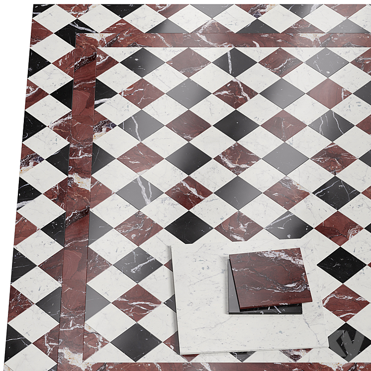 Сheckerboard Three-color marble tiles - Tile - 3D model