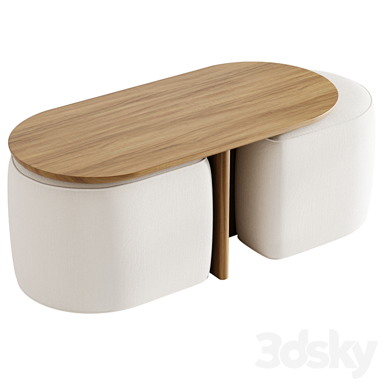 Hugg Nesting Rectangular Coffee Table - Table + Chair - 3D model