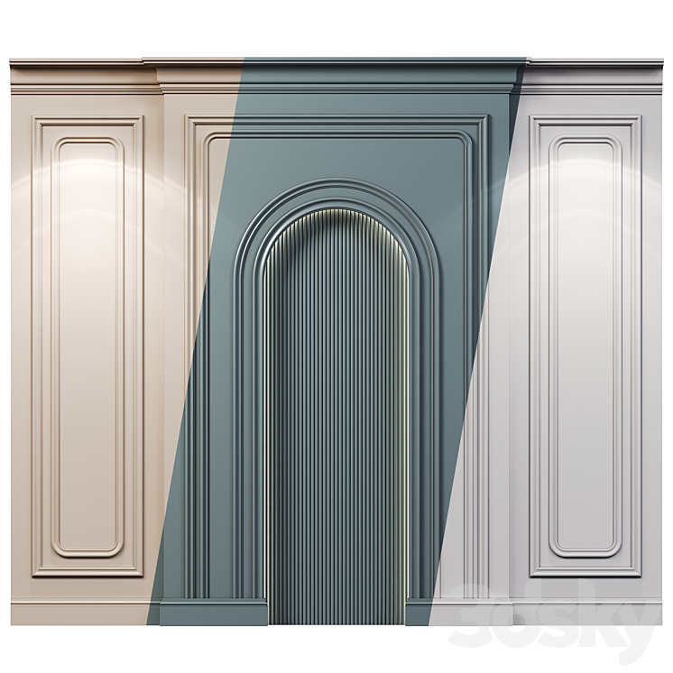 Wall molding 24. Boiserie classic panels - Decorative plaster - 3D model
