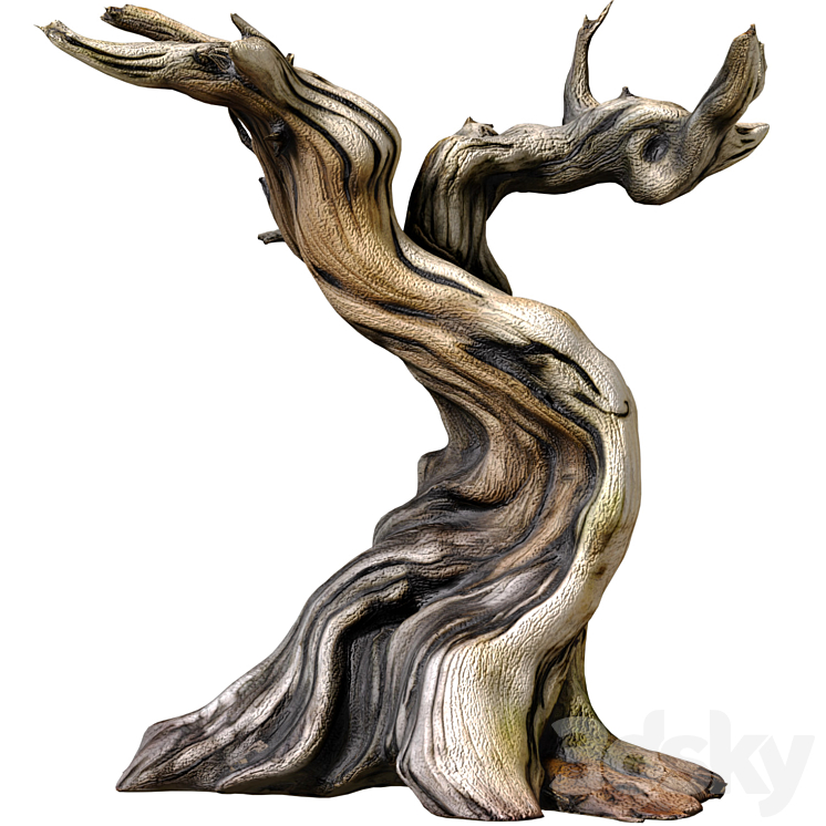 Ornamental old weathered twisted tree with gnarled branches - Tree - 3D ...