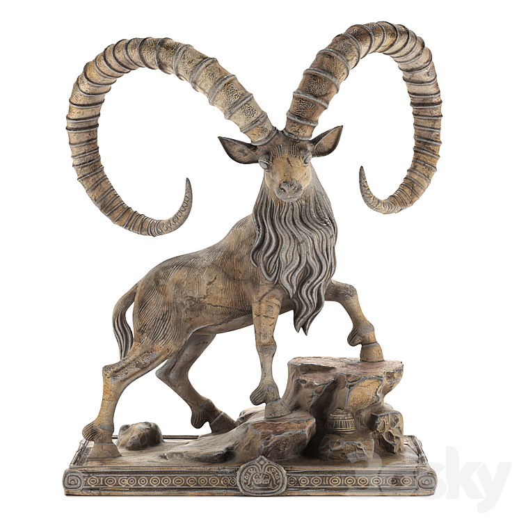 Ibex Statue with Curved Horns - Sculpture - 3D model