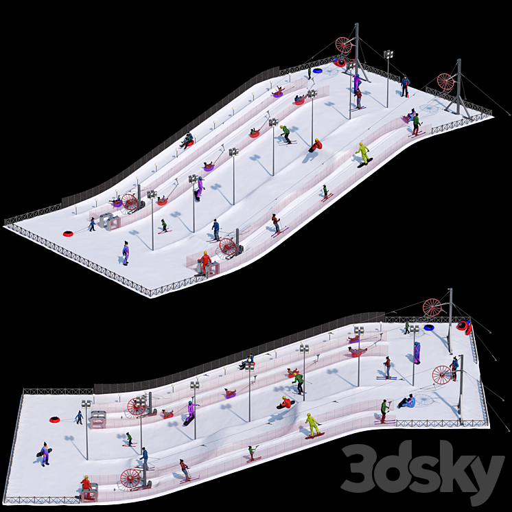 Skiing with athletes - Sports - 3D model