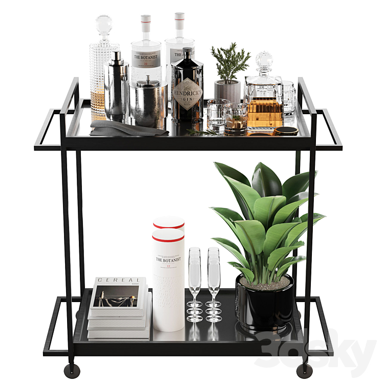 portable rolling home cocktail minibar cart 01 - Other - 3D model