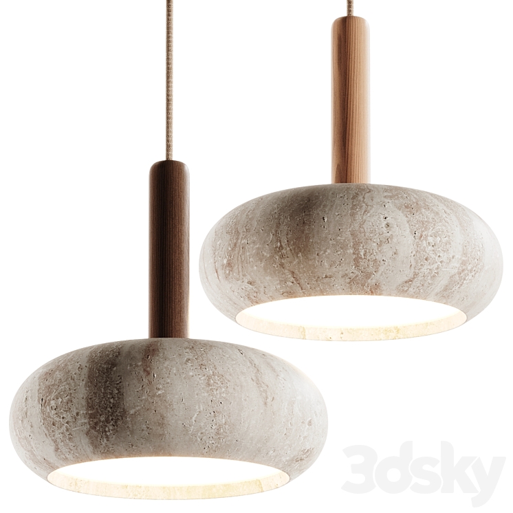 Traditional Japanese Round Wood Pendant Lamps - Pendant light - 3D model