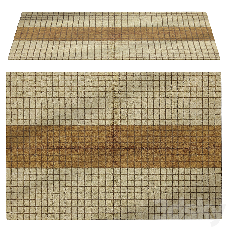 Cream and Brown Grid Pattern Berber Carpet - Carpets - 3D model