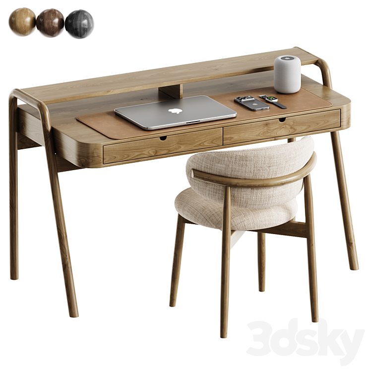 Desk Evrak table and Ferrara chair - Office furniture - 3D model