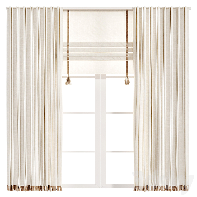 Curtains & Roman Blind Set 010 - Curtain - 3D model
